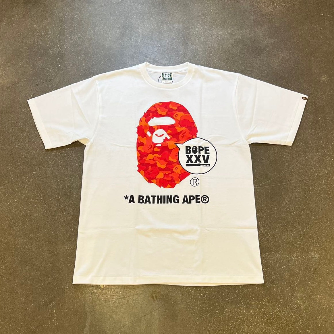 Bape XXV Anniversary Big Ape Fire Camo White Tee – FABULOUS CONSIGNMENT ...